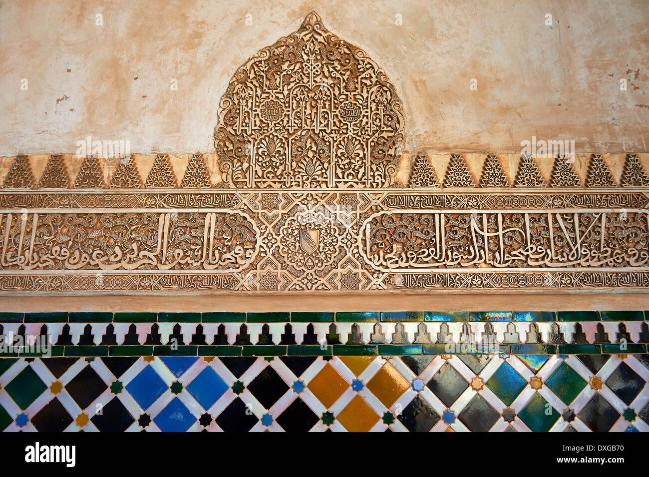 Moorish arabesque ceramic tiles and sculpted plasterwork of the ...
