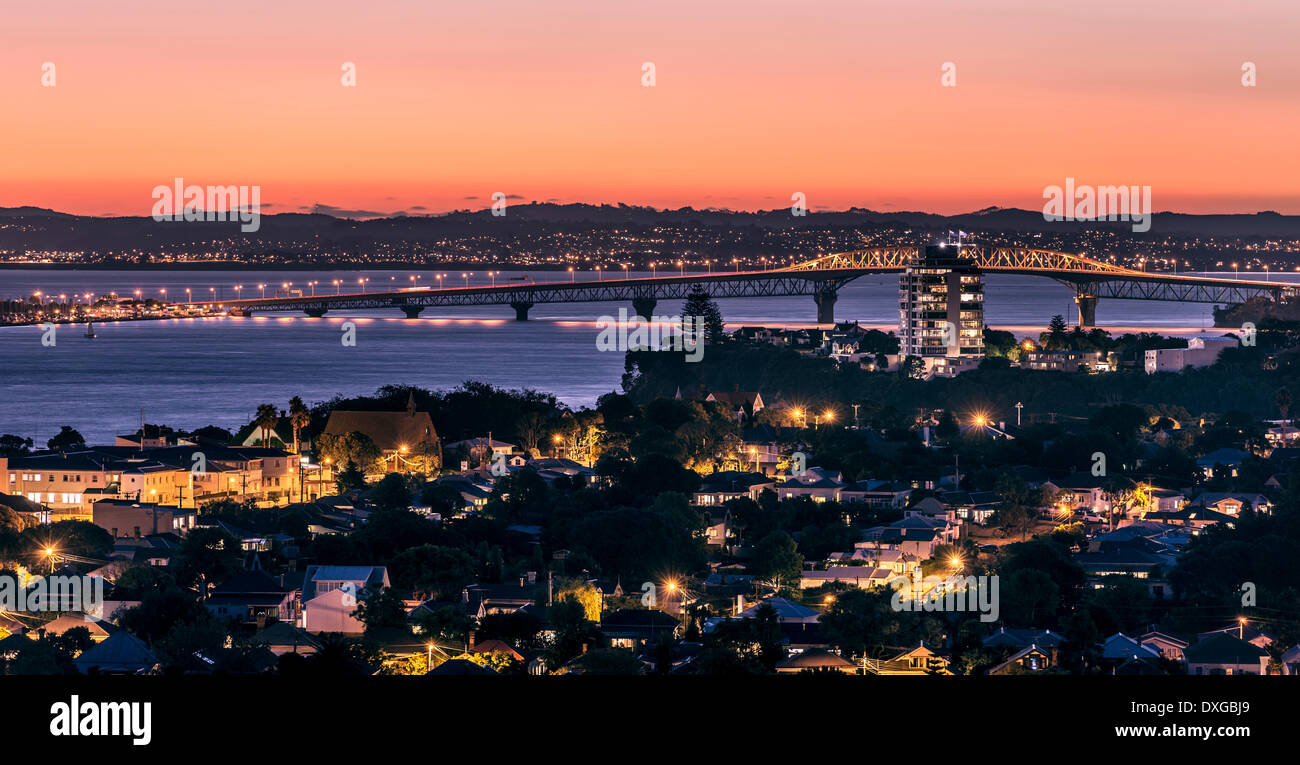 Harbour Bridge at dusk, Devonport, Auckland, North Island, New Zealand ...