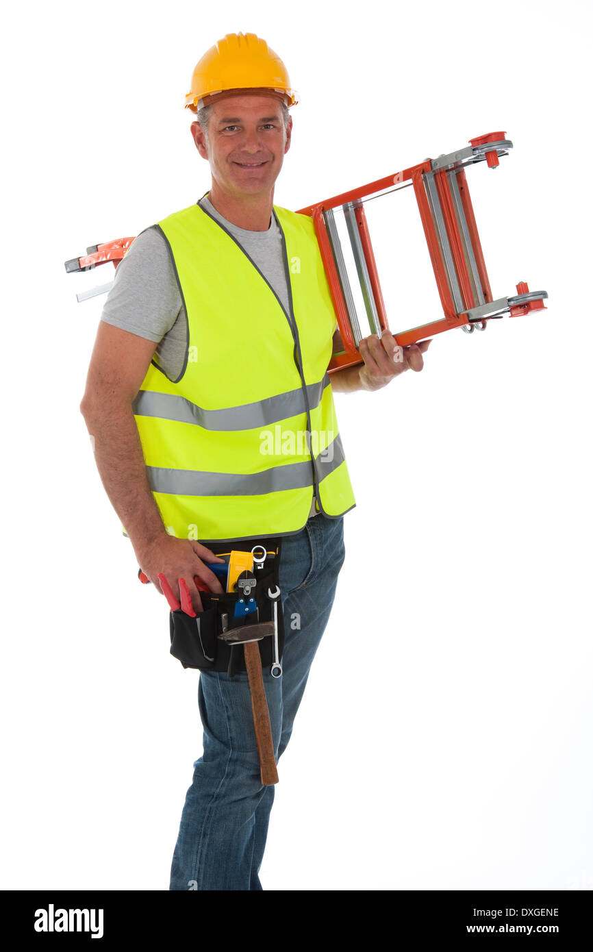 Construction worker wearing hard hat and vest Stock Photo - Alamy