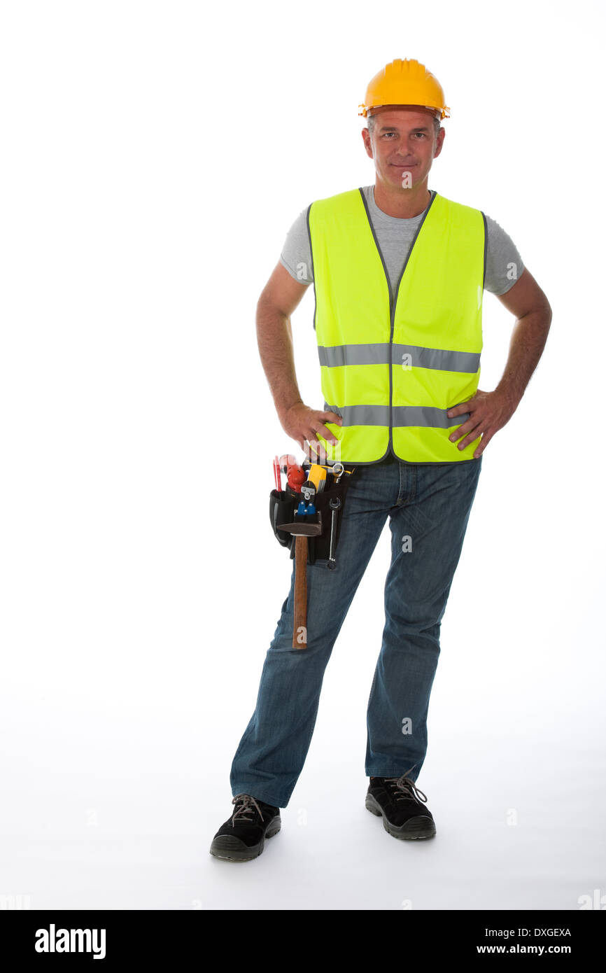 Construction worker wearing hard hat and vest Stock Photo - Alamy