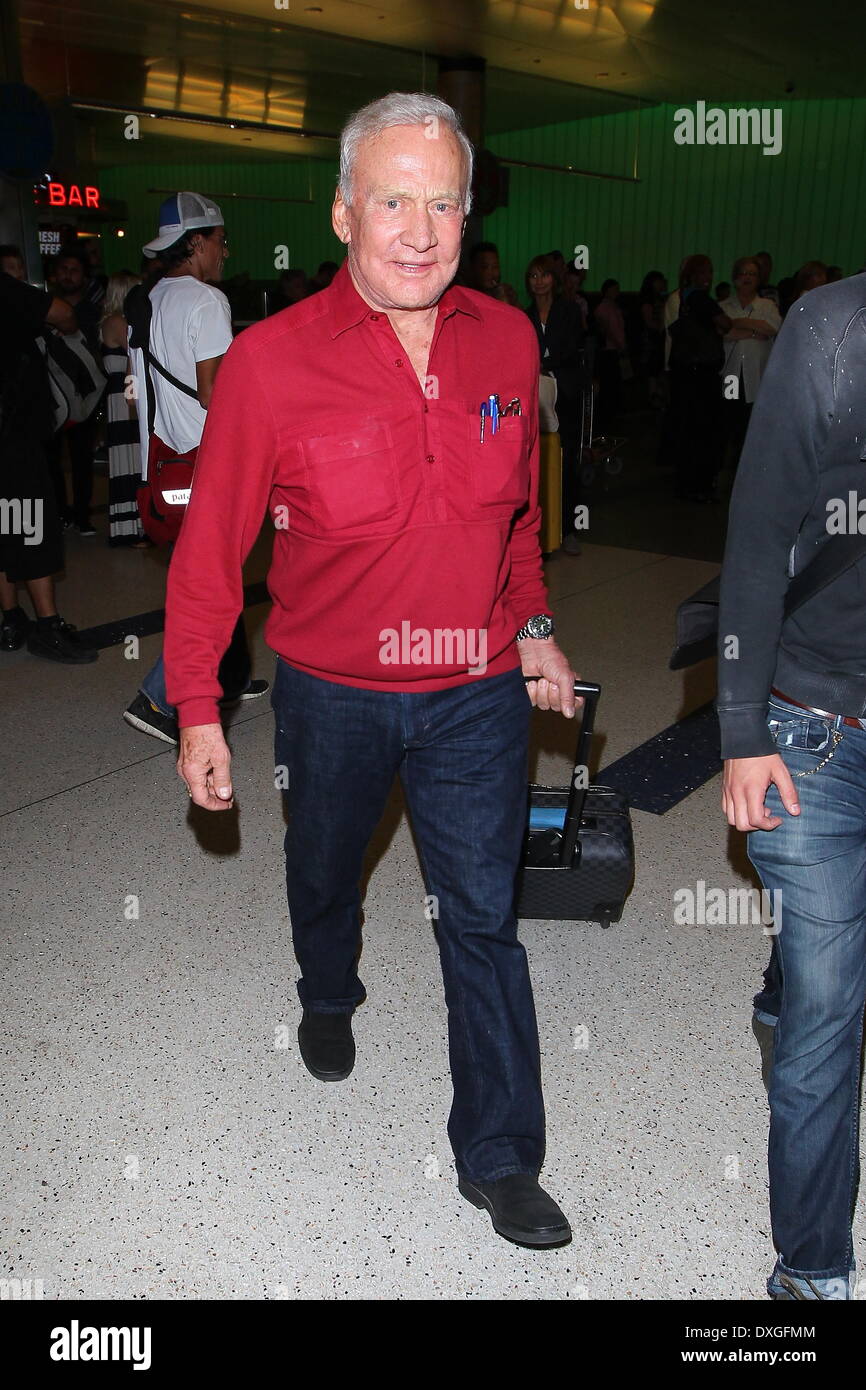 American astronaut Buzz Aldrin seen at LAX Airport Los Angeles ...