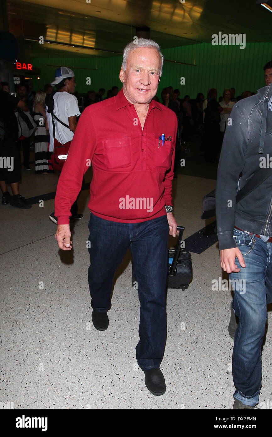 American astronaut Buzz Aldrin seen at LAX Airport Los Angeles ...