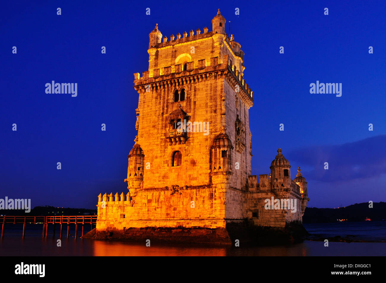 Illuminated tower of belem hi-res stock photography and images - Alamy