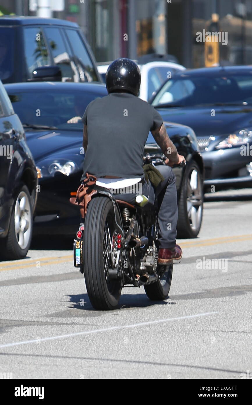 David Beckham takes his motorcycle for a ride in Beverly Hills Los ...