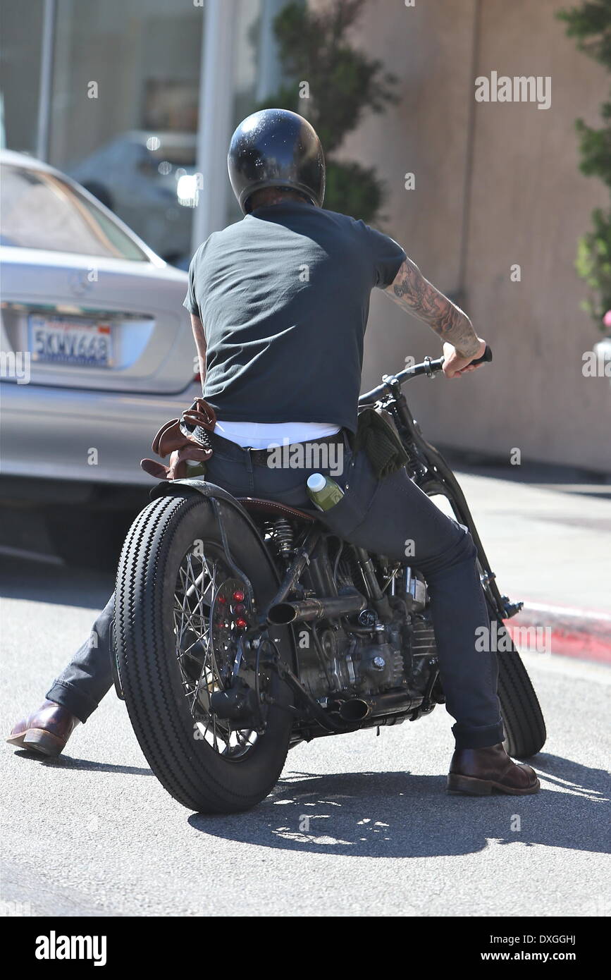 David Beckham takes his motorcycle for a ride in Beverly Hills Los ...