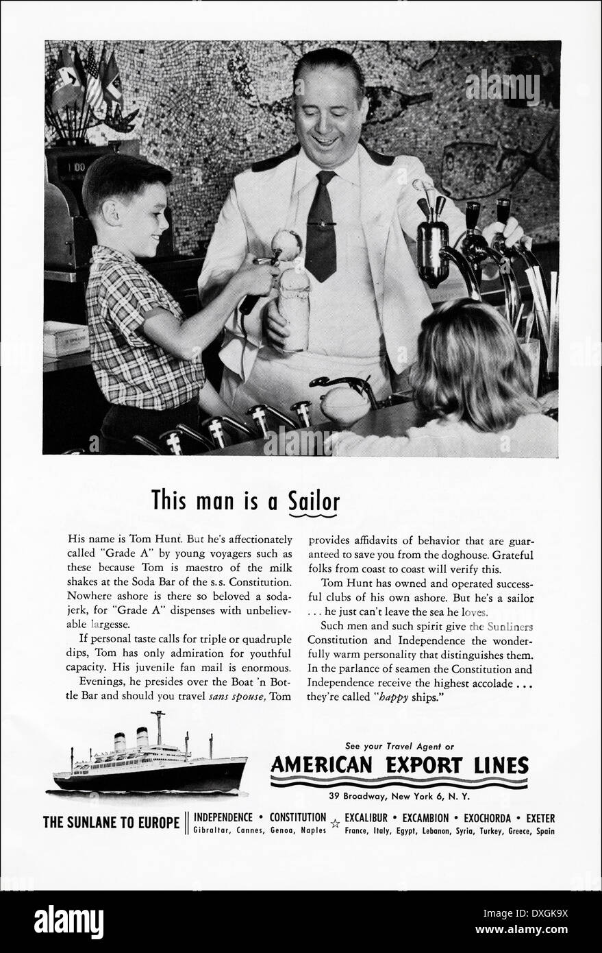 1950s advertisement for American Export Lines holiday cruise ships ...