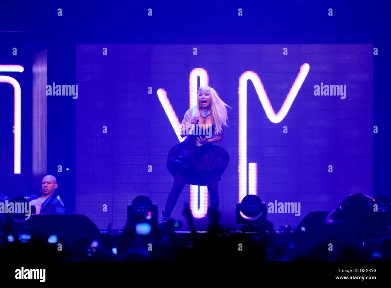 Nicki Minaj performs on stage at the Capital FM Arena during her' Pink ...
