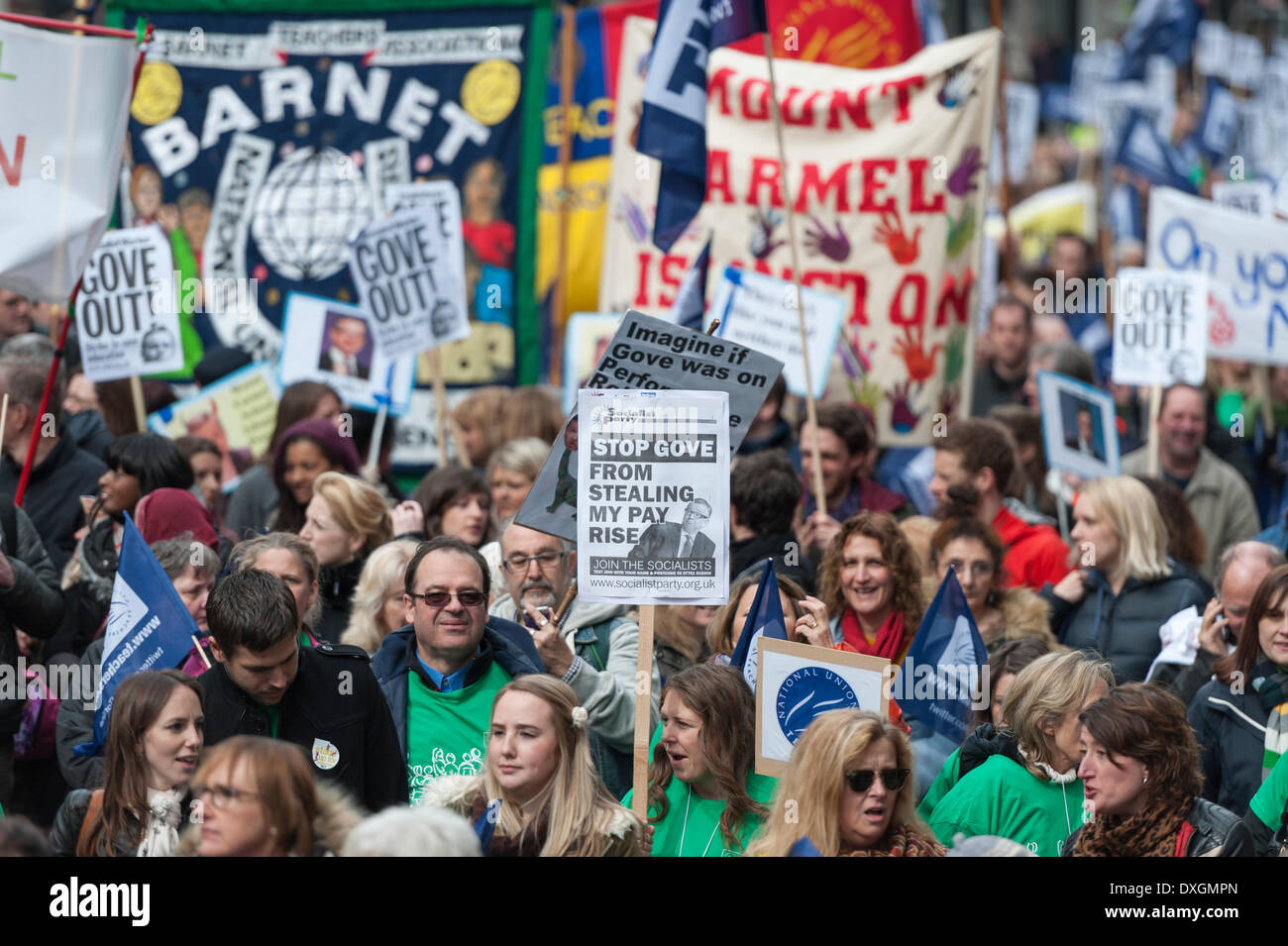 London, UK. 26th March 2014. Several thousand striking NUT members and ...