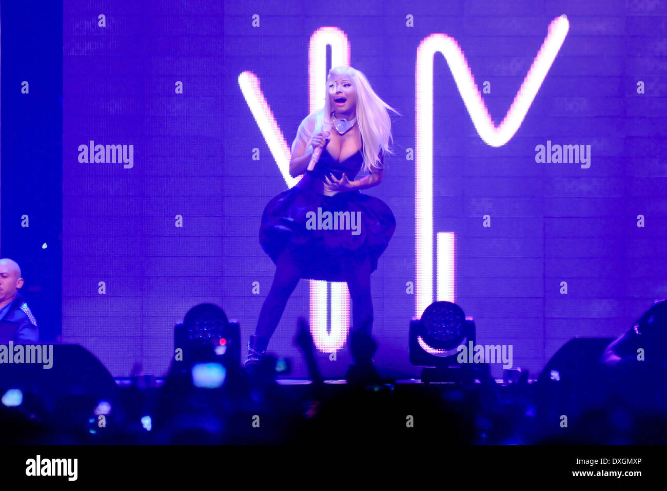 Nicki Minaj performs on stage at the Capital FM Arena during her' Pink ...