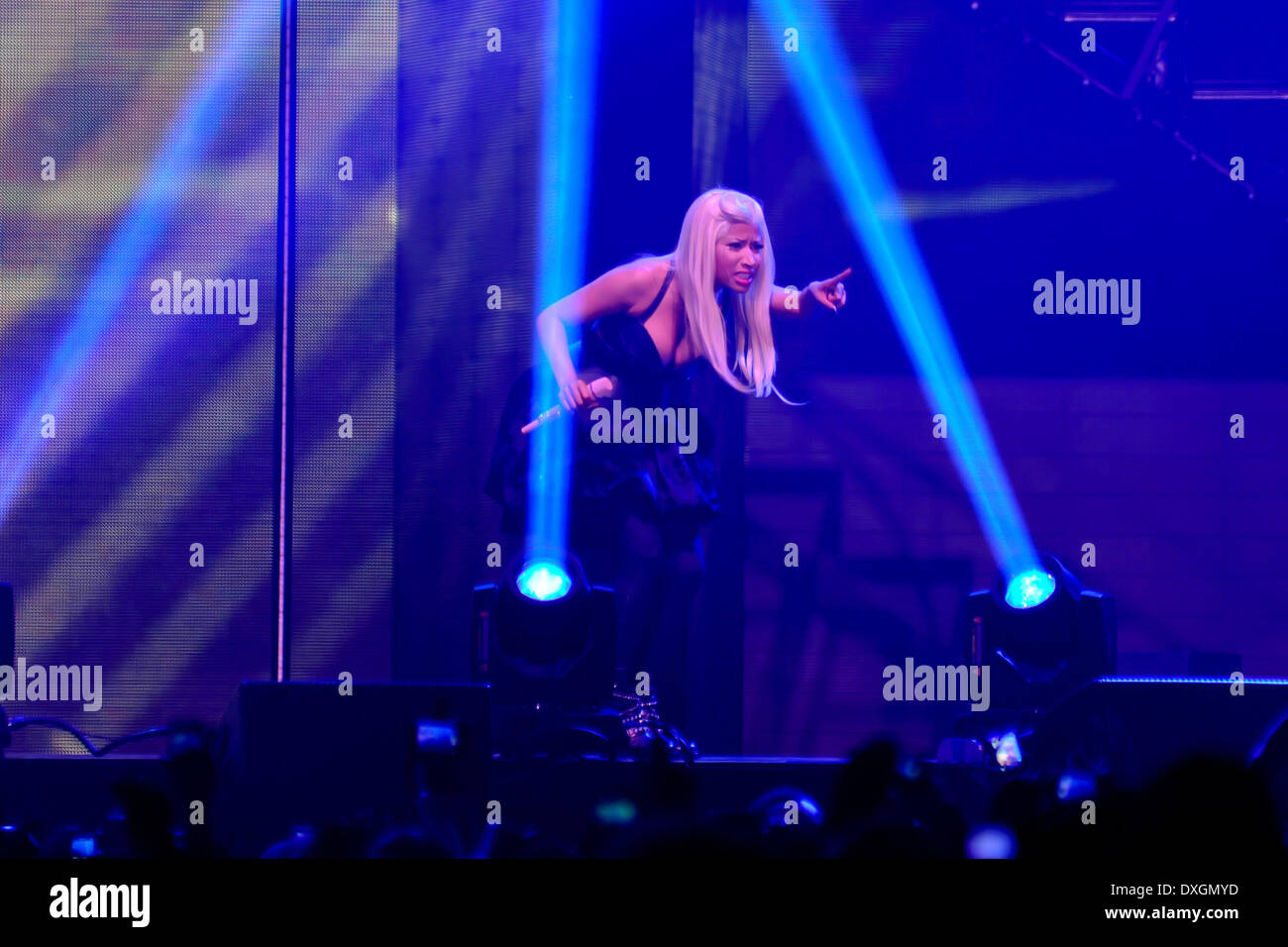 Nicki Minaj performs on stage at the Capital FM Arena during her' Pink ...