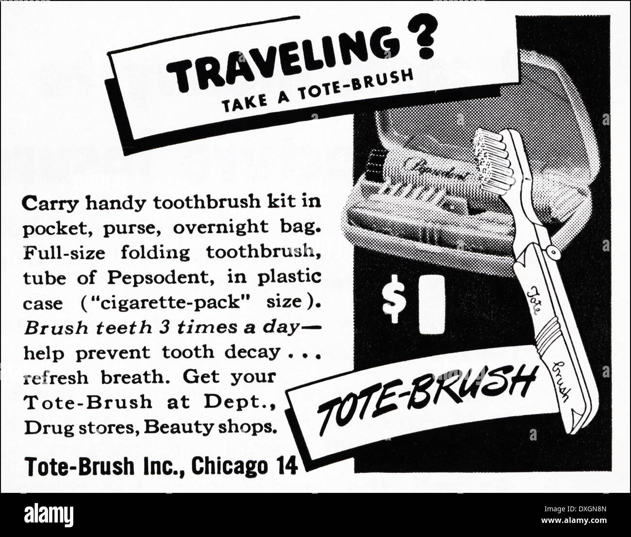 1950s advertisement for Tote-Brush toothbrush advert in American ...