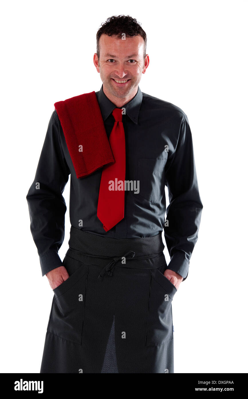 Server wearing black shirt and apron Stock Photo - Alamy