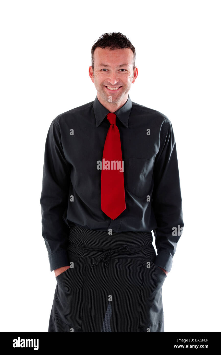 Server wearing black shirt and apron Stock Photo - Alamy