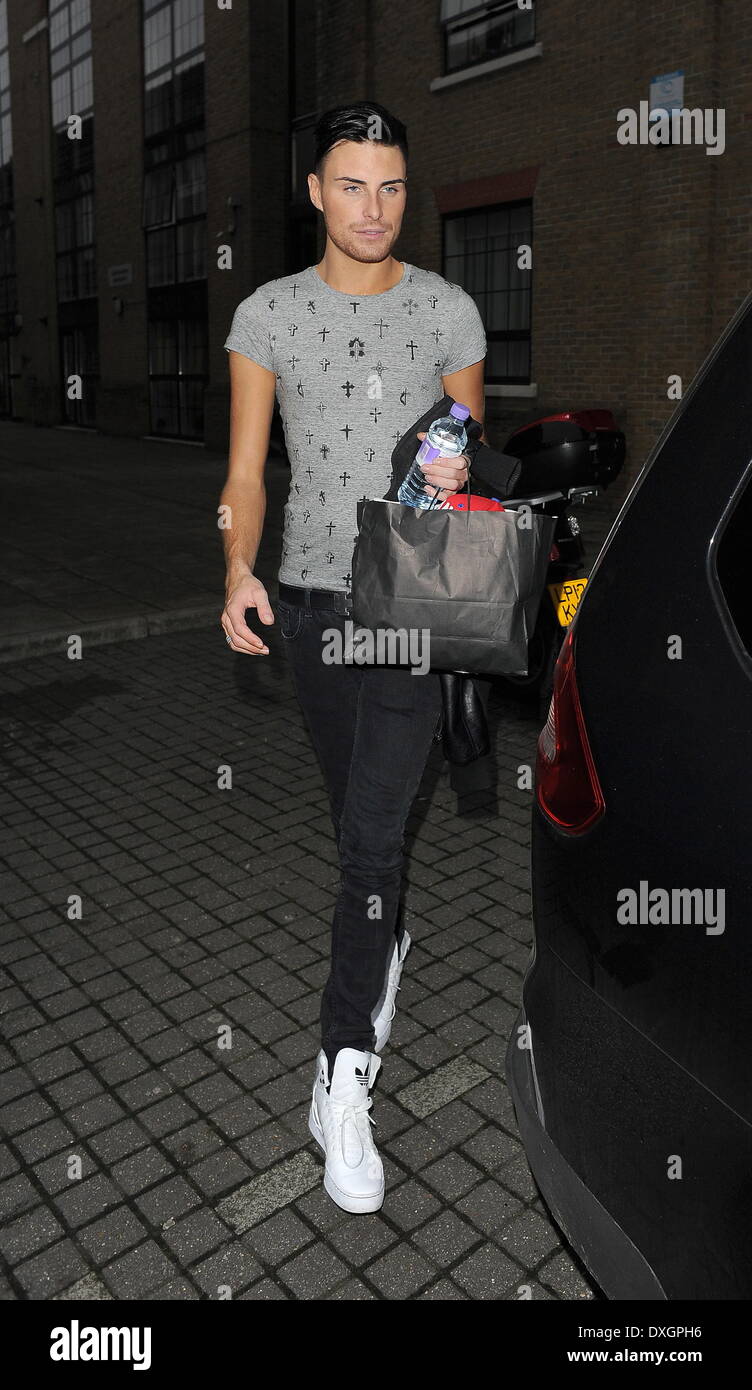 X Factor contestant Rylan Clark leaving a dance studio, holding a ...