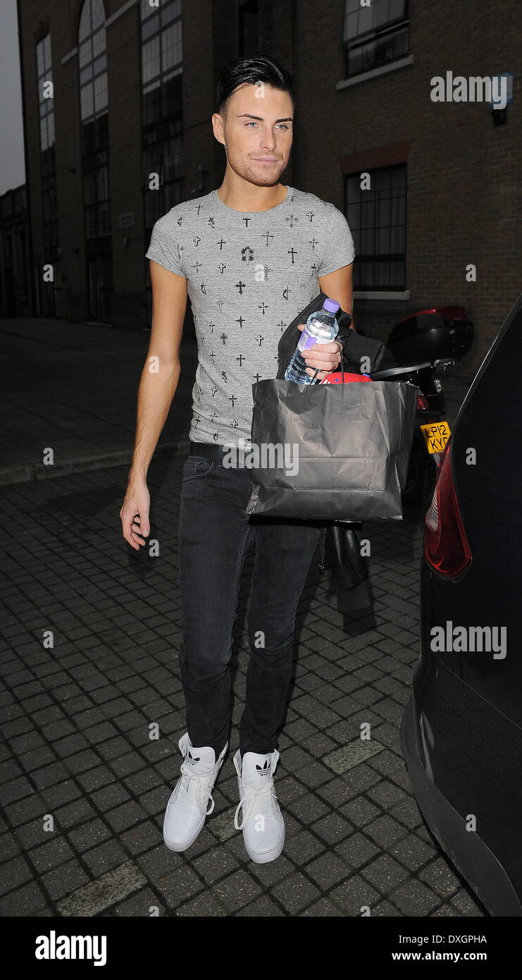 X Factor contestant Rylan Clark leaving a dance studio, holding a ...