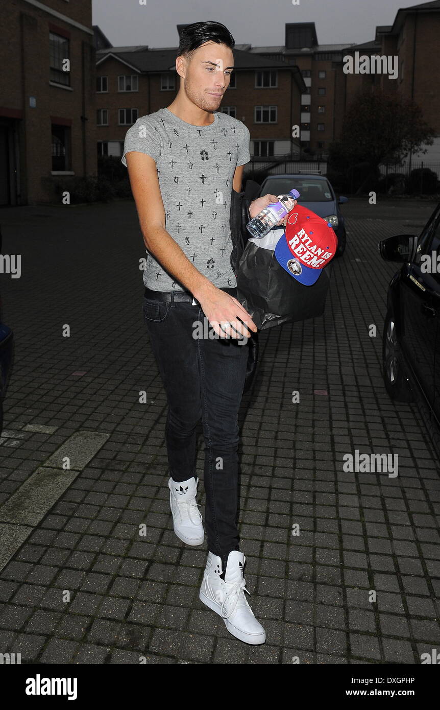 X Factor contestant Rylan Clark leaving a dance studio, holding a ...