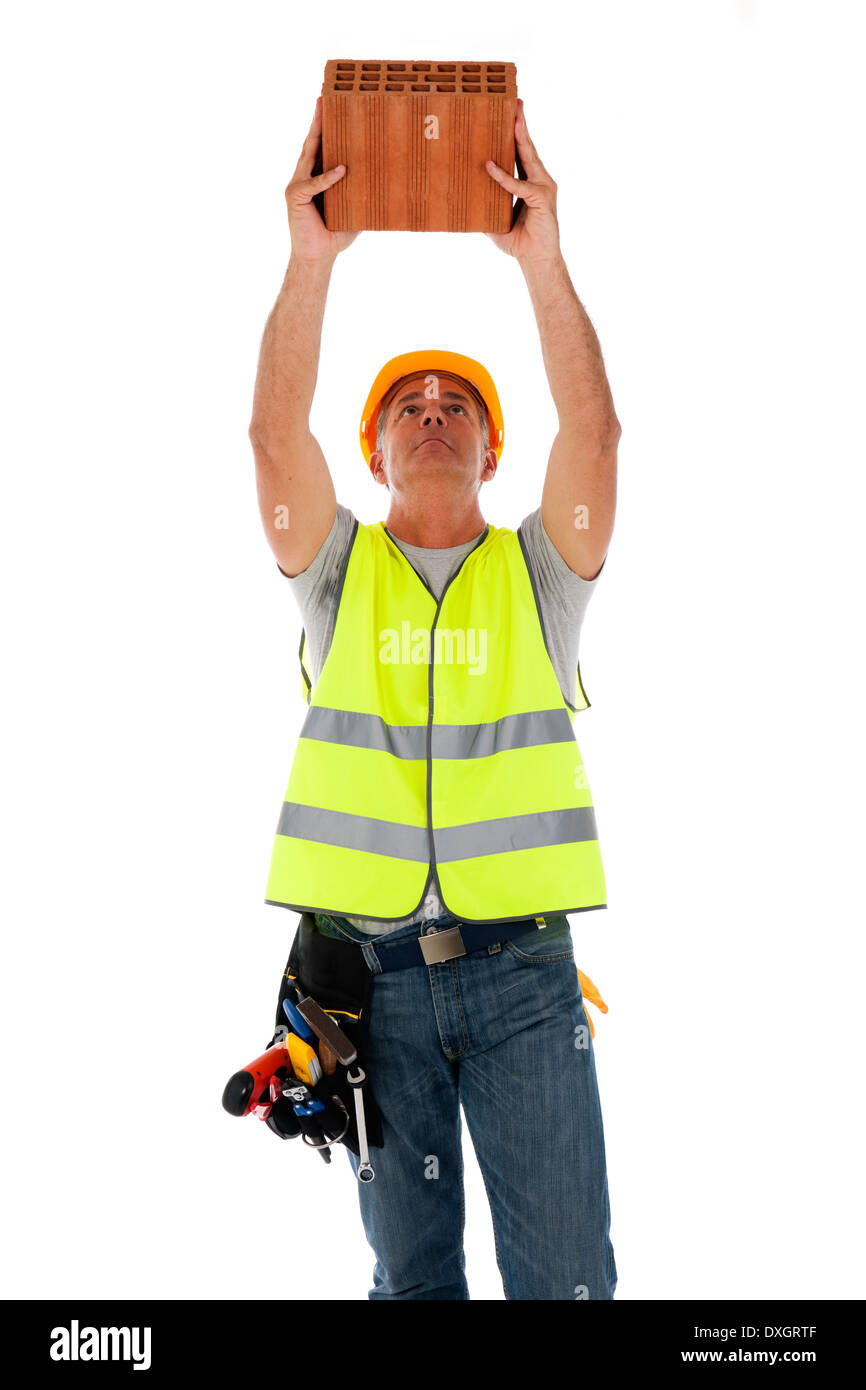 Construction worker wearing hard hat and vest Stock Photo - Alamy