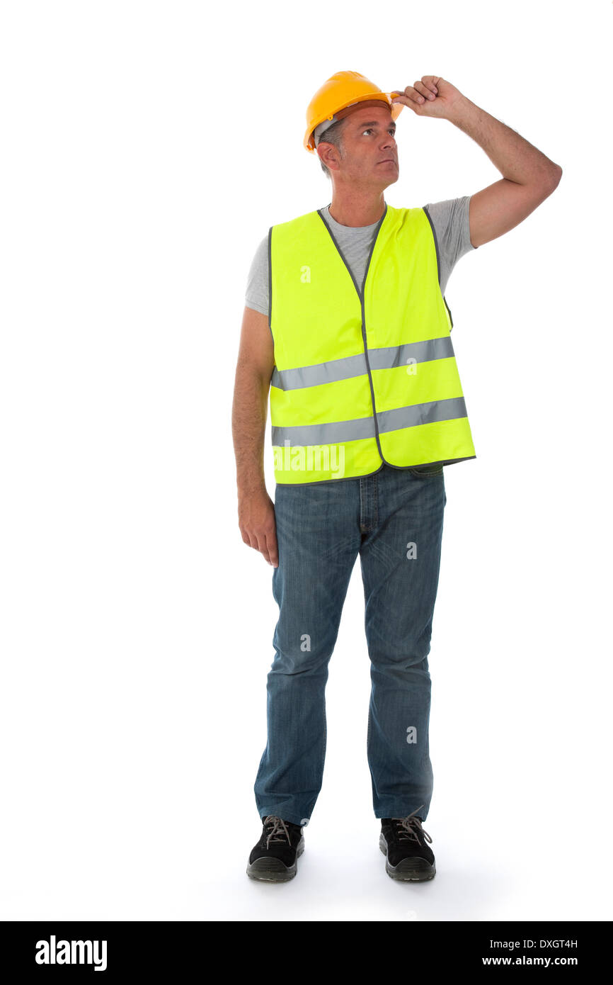Construction worker wearing hard hat and vest Stock Photo - Alamy