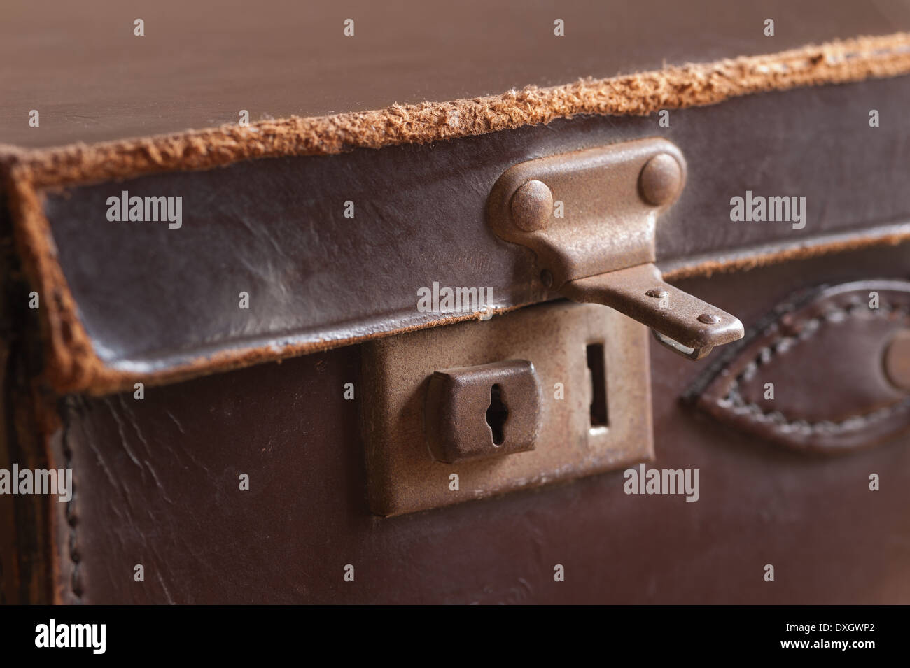 old fashioned leather handmade suitcase with latches lock and handle ...