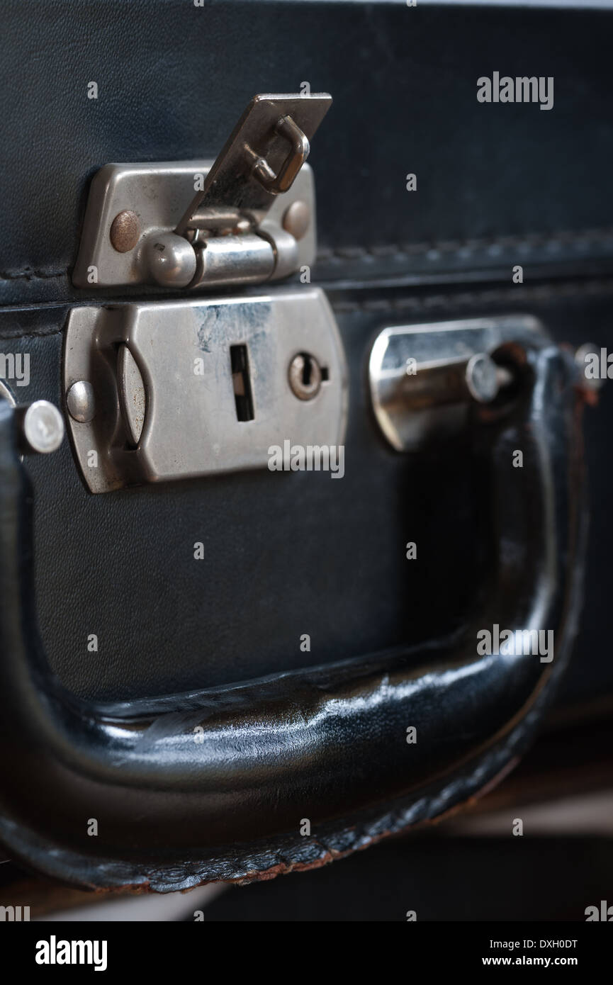old fashioned leather handmade suitcase with latches lock and handle ...