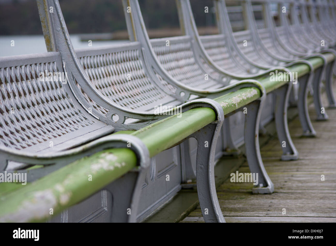 row of pier benches Stock Photo - Alamy
