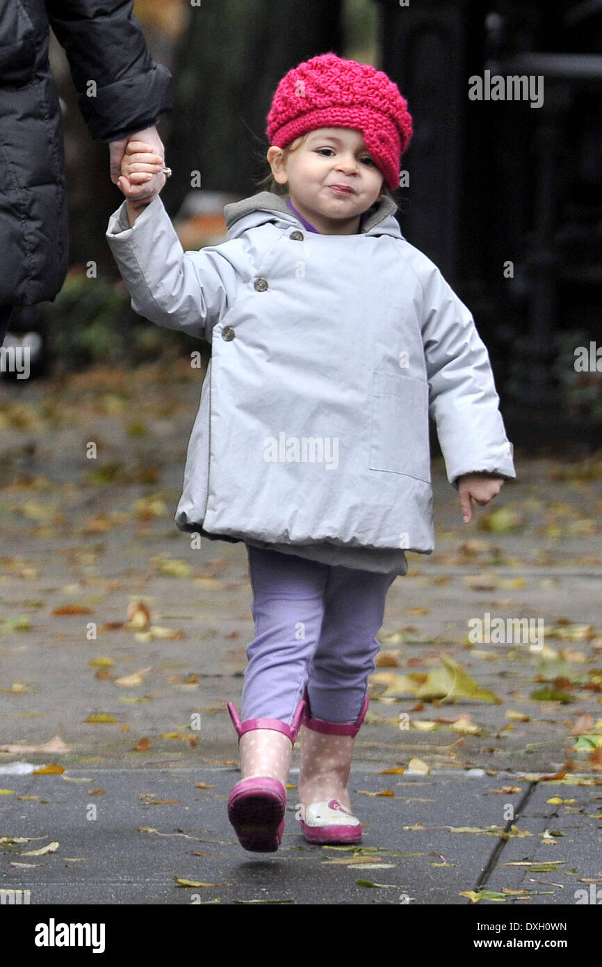 Tabitha Broderick walks to school with her nanny and sister the day ...