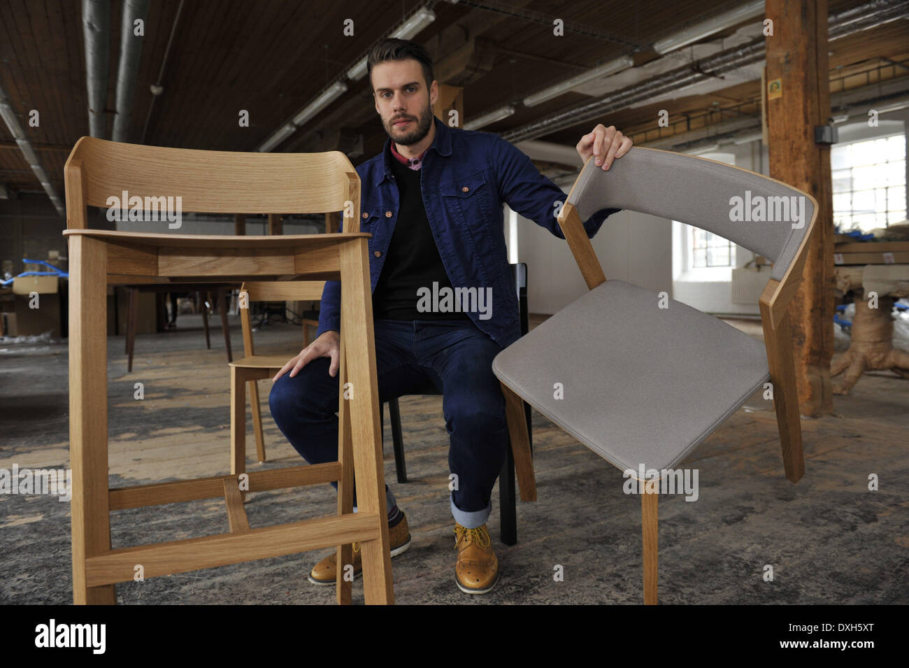 Director of Marketing of TON company Jan Juza shows chairs that will be ...