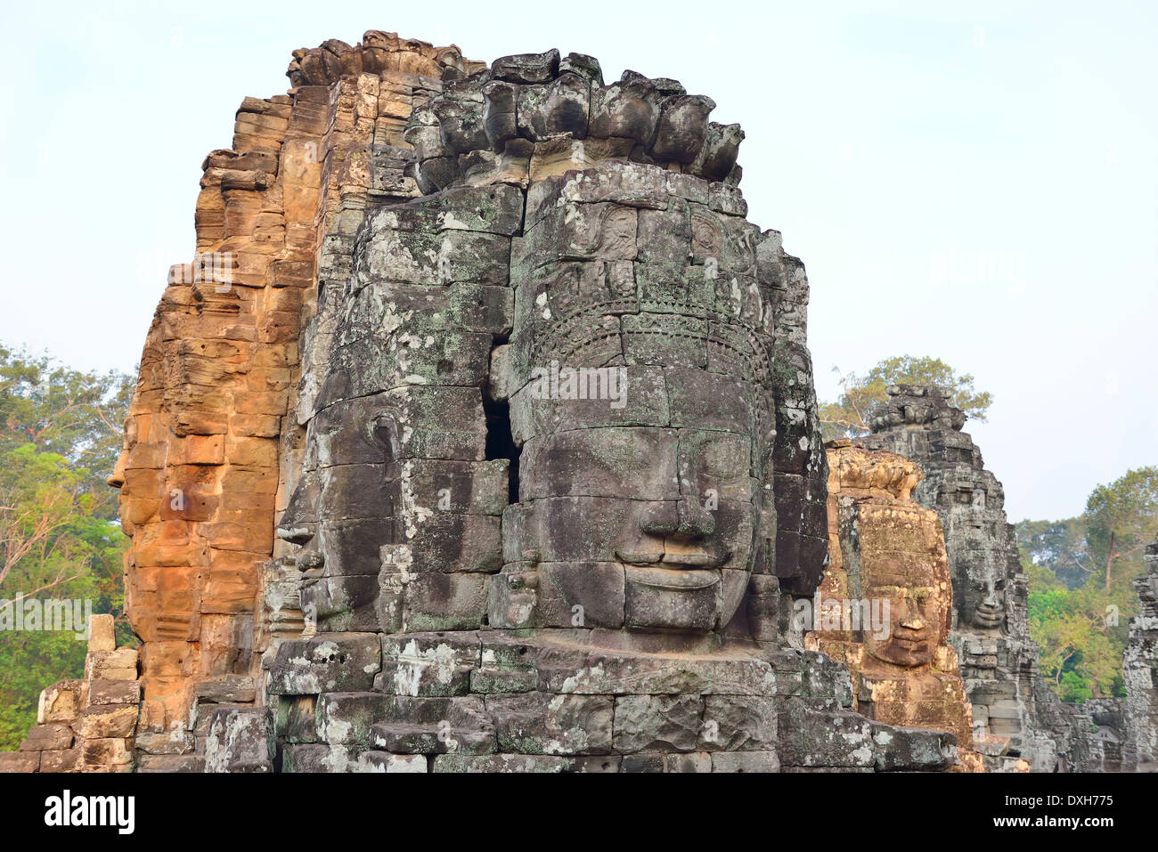 The Bayon temple at the heart of Angkor Thom with its 54 face towers ...
