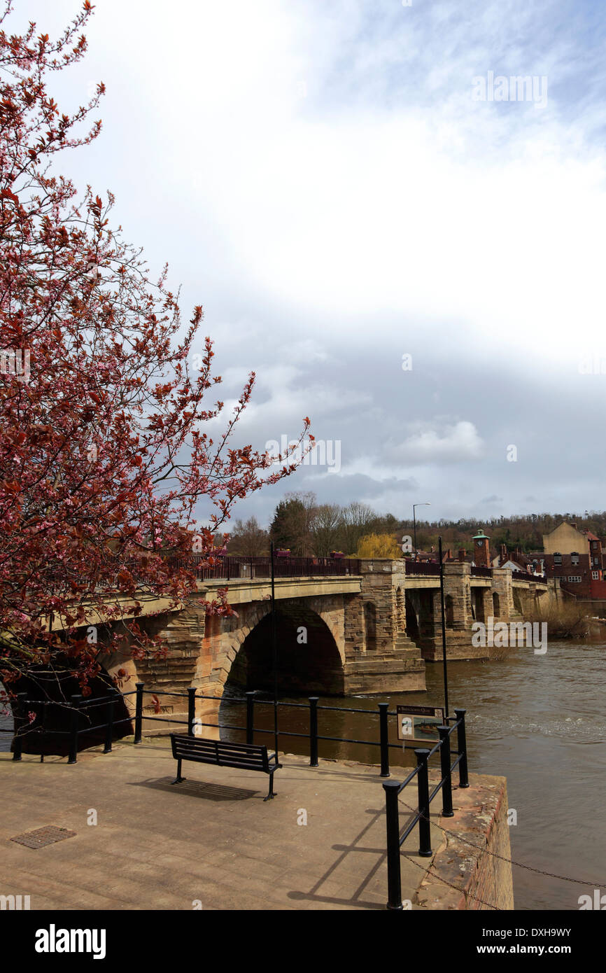 River Severn and the stone built road bridge, Bridgnorth town ...