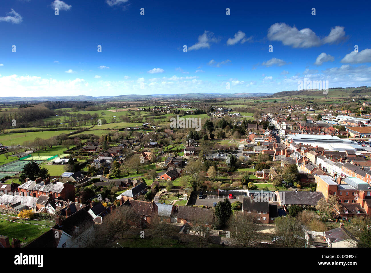 Rooftop view over Ludlow from St Laurences parish church, Ludlow town ...