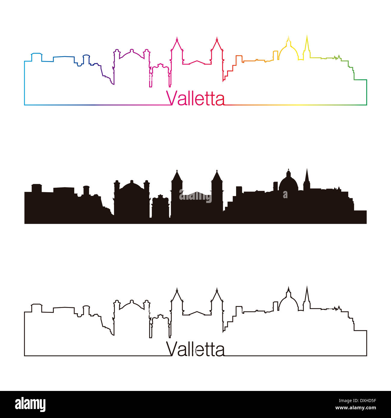Valletta skyline linear style with rainbow Stock Photo - Alamy