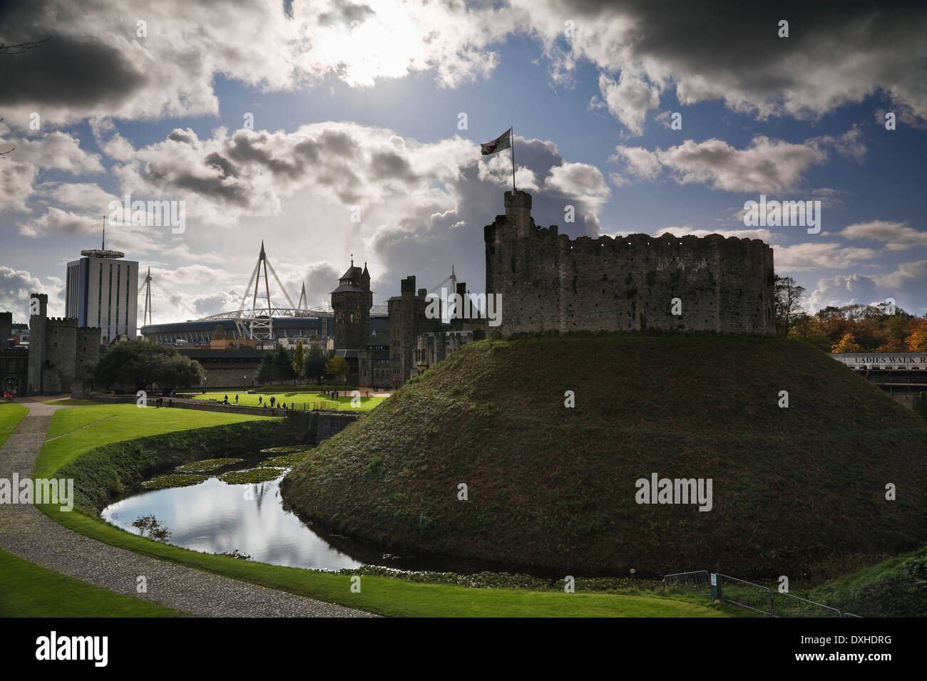 Cardiff Castle: the Norman keep and view across Castle Green towards ...