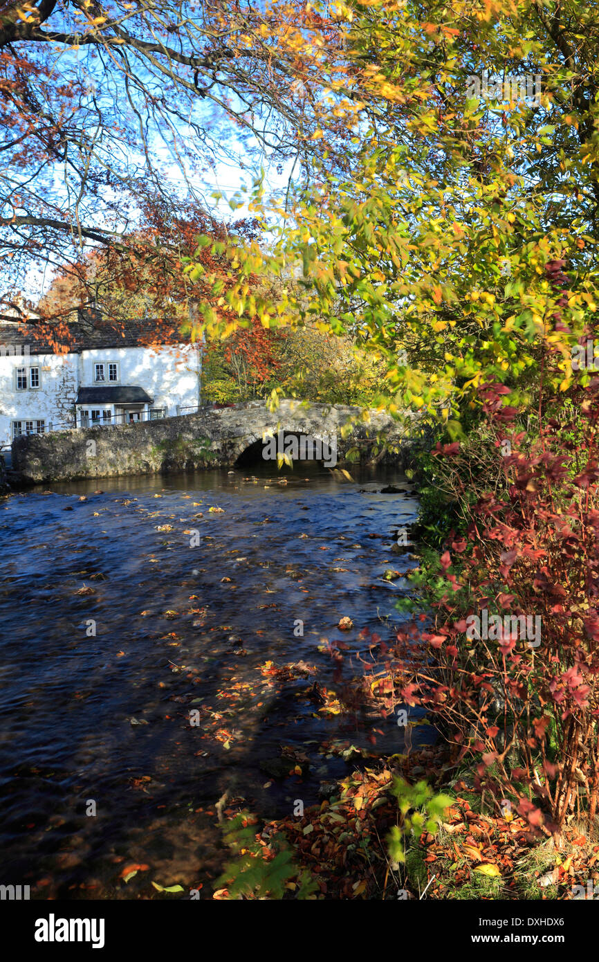 Autumn, Stone bridge over Malham Beck, Malham village, Malhamdale ...