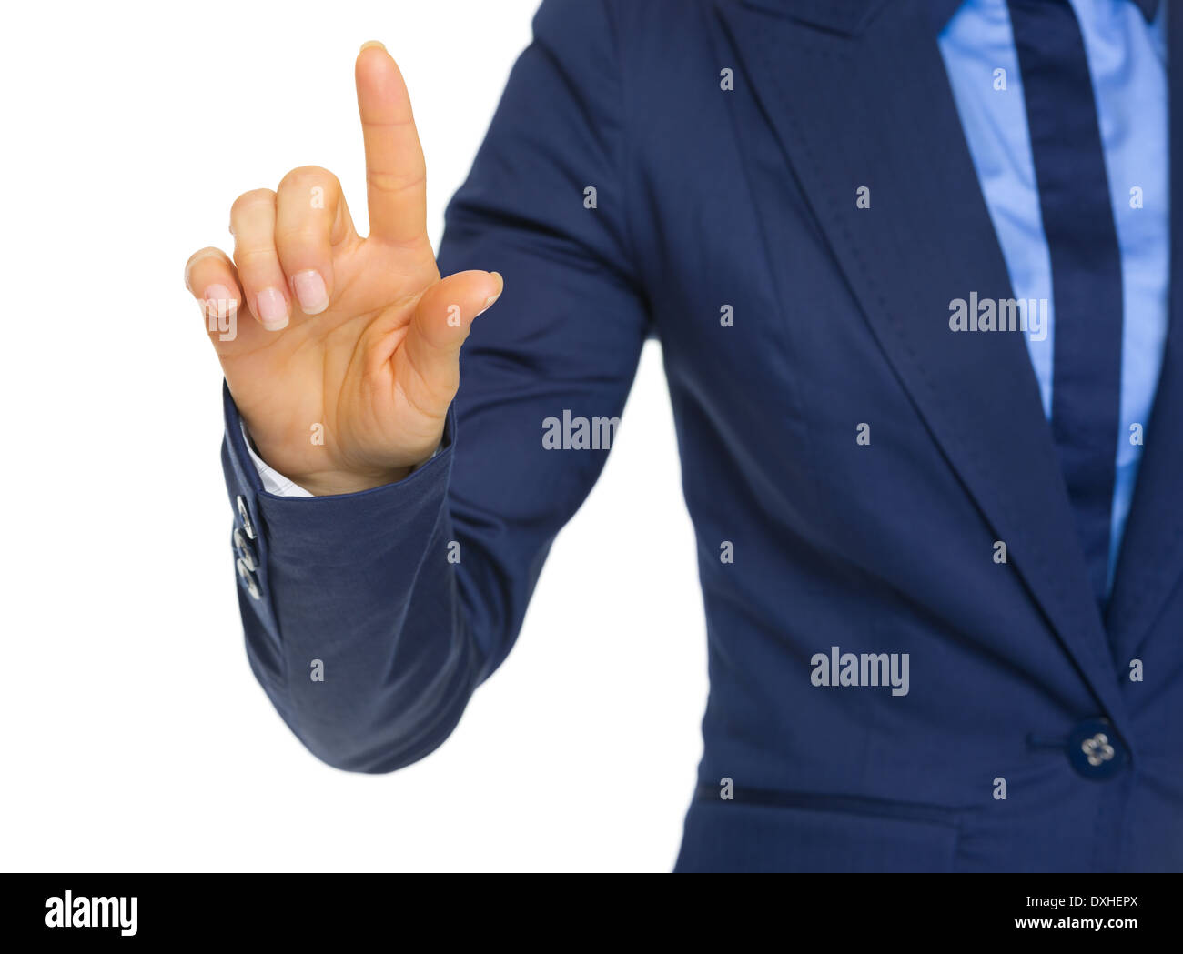 Closeup on business woman pushing button in the air Stock Photo - Alamy
