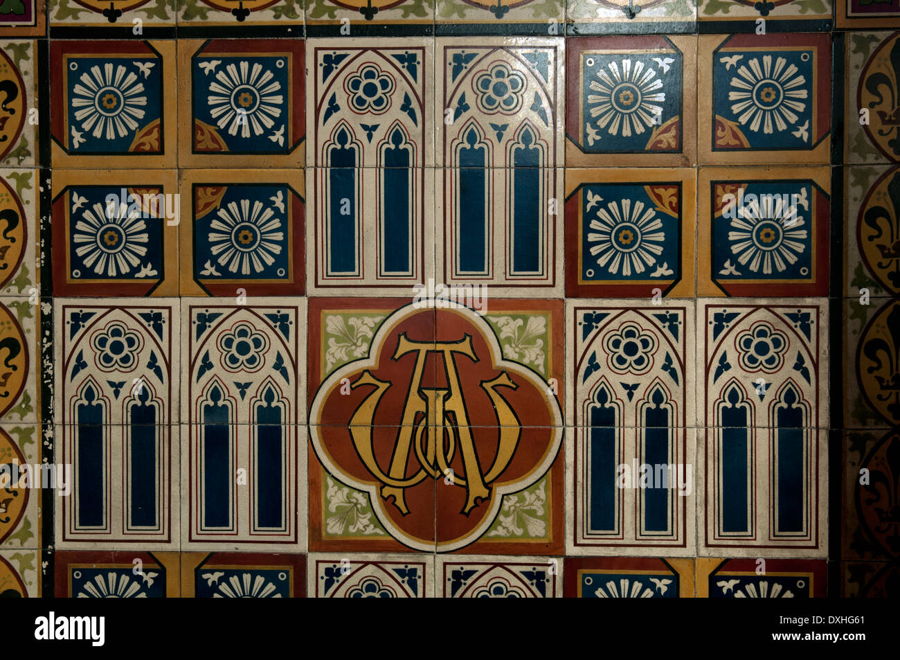Wall tiles in All Saints Church, Harbury, Warwickshire, England, UK ...