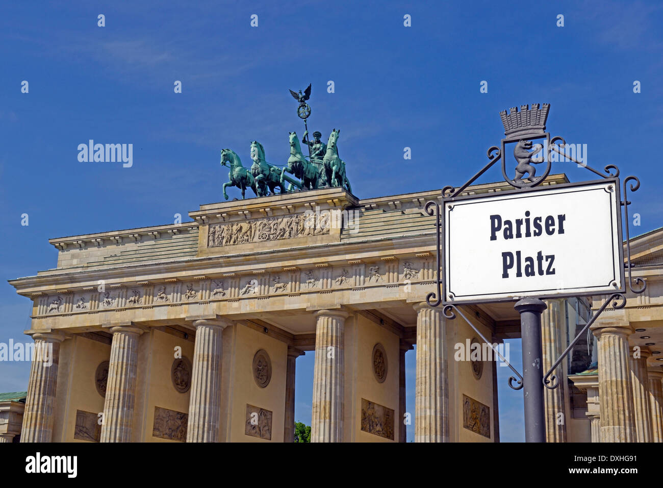 Pariser Platz, sign of the square, Brandenburg Gate, Berlin, Germany ...