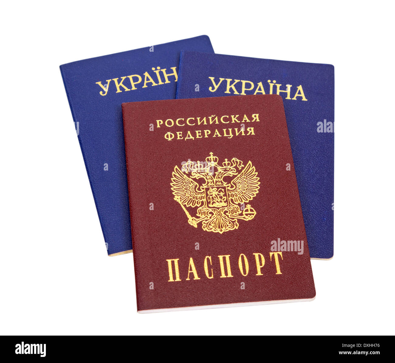 Ukrainian and Russian passports isolated on white background Stock ...