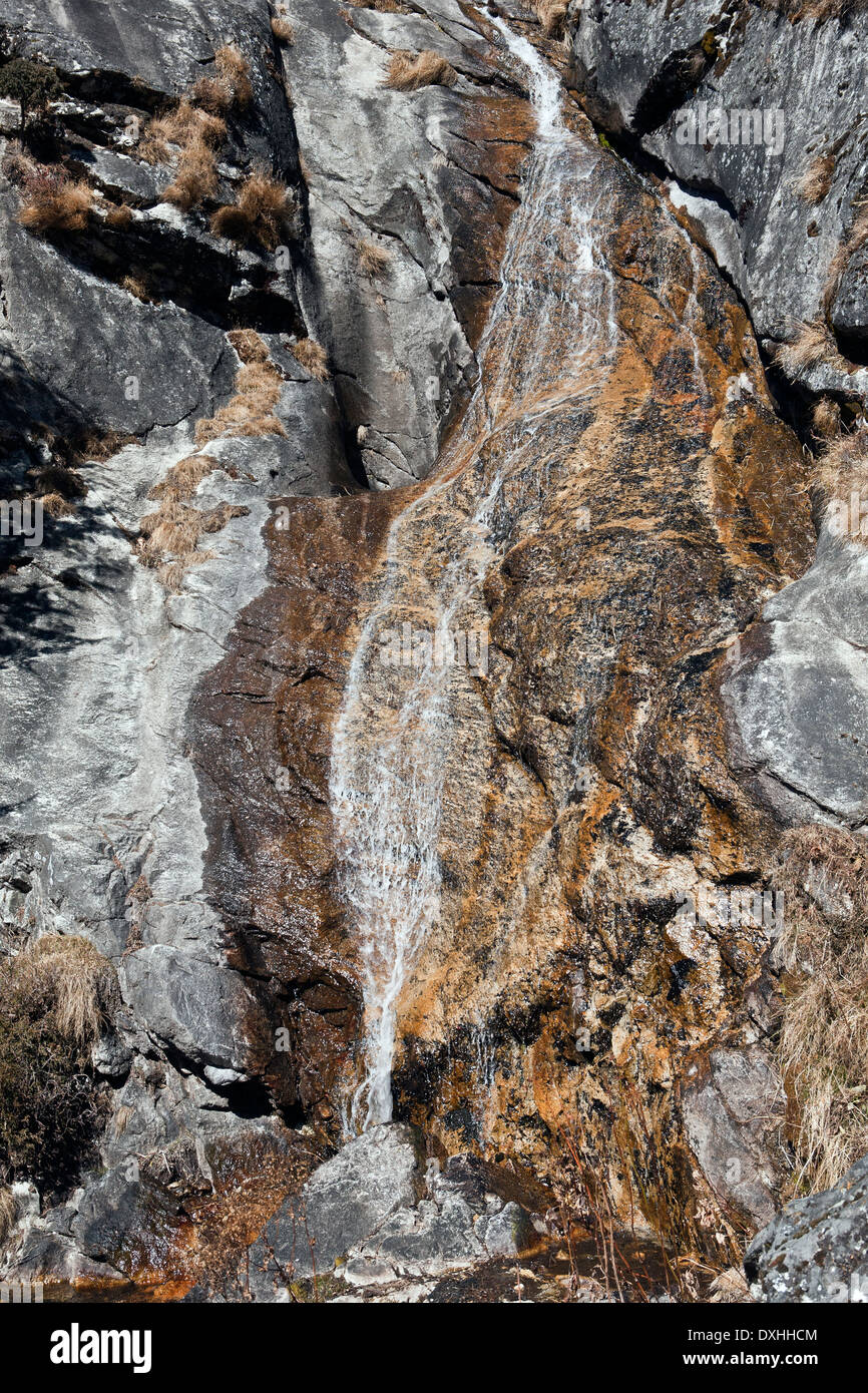 Water falling over rocks in Khumbu region Everest valley, World ...