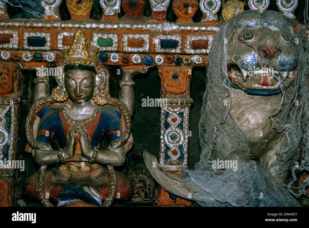Highly decorative temple interior of the Alchi monastery in Leh ...