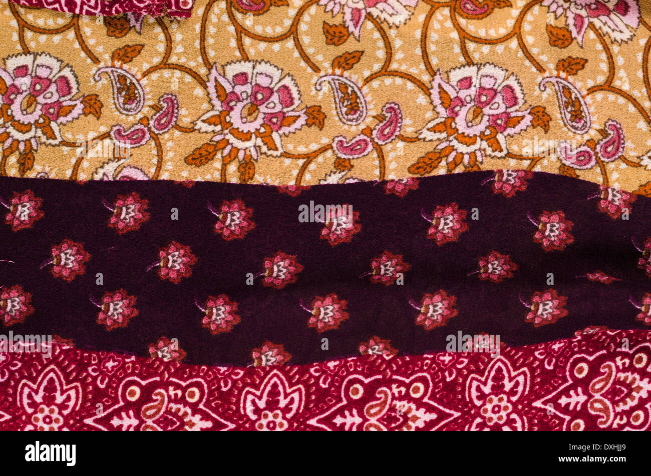 Hippie style cotton fabric with lots of different patterns Stock Photo ...