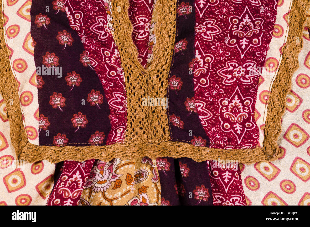 Hippie style cotton fabric with lots of different patterns Stock Photo ...