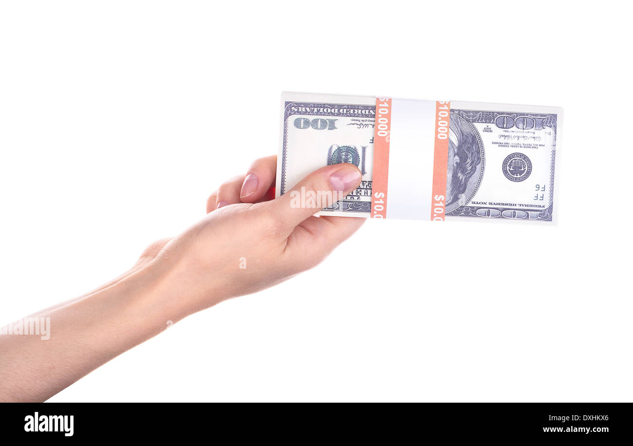 big packs of dollars in hand isolated on a white background Stock Photo ...