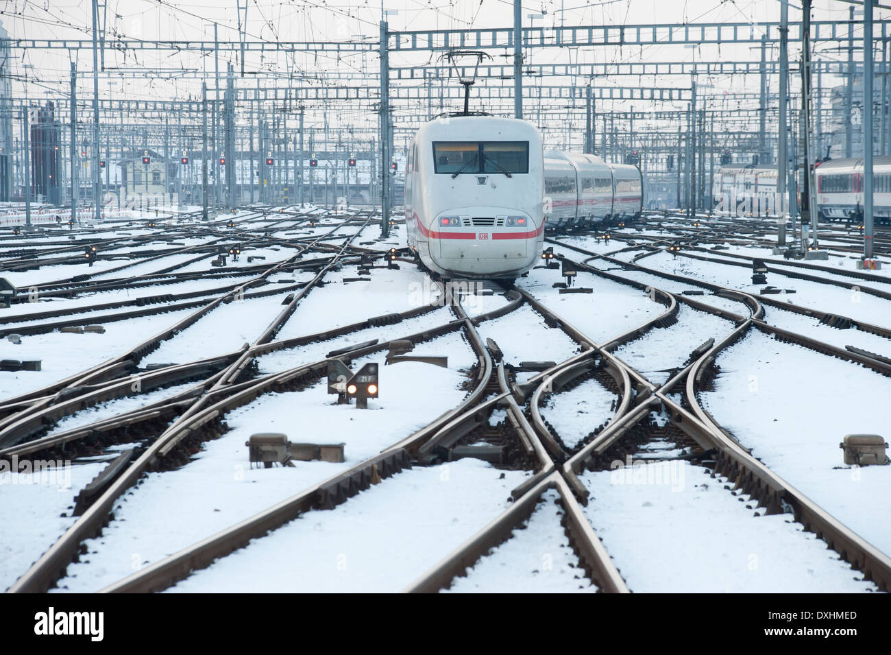 A German ICE train is approaching Zurich, Switzerland main station ...