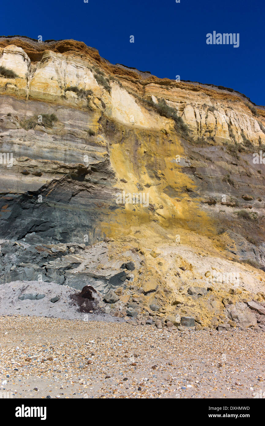 Rock fall from cliff erosion to the beach at Hengistbury Head, Dorset ...