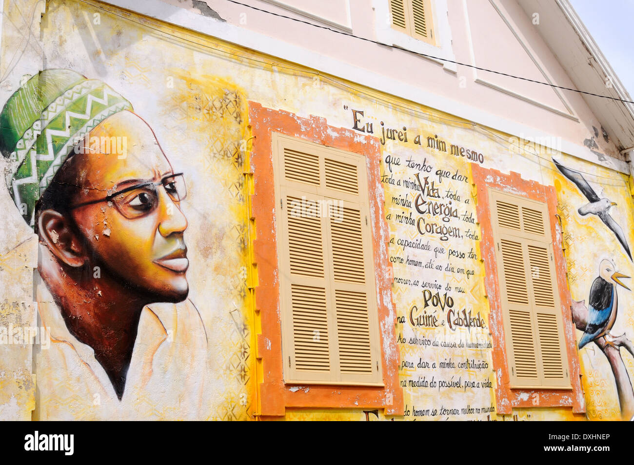 A mural painted on the wall of a building in Praia, the capital of the ...