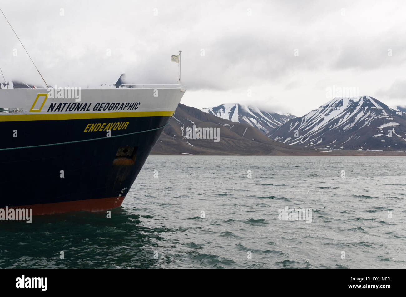 National Geographic cruise ship Endeavour in Isfjorden, Svalbard Stock ...