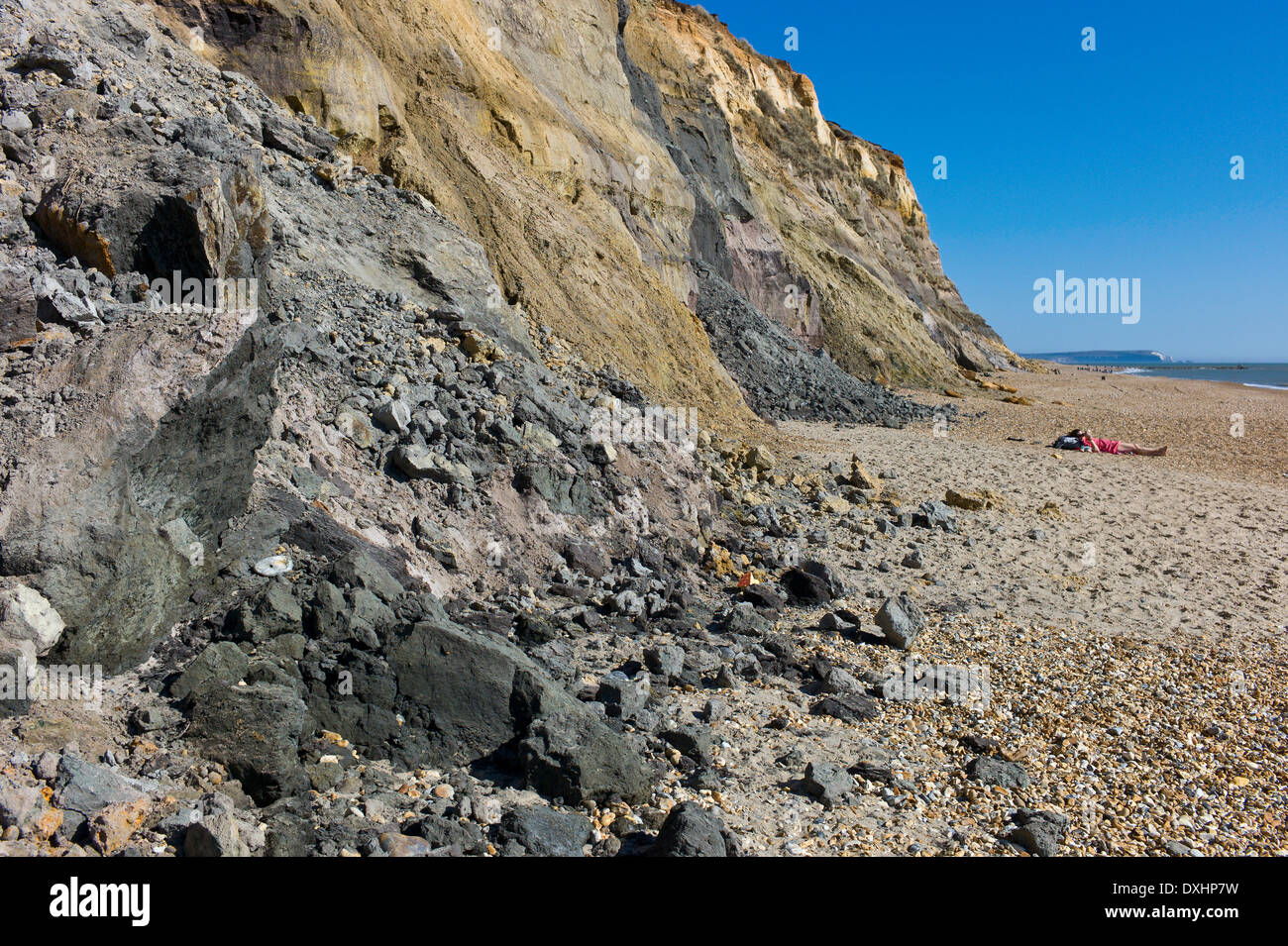 Sunbathers on the beach dangerously close to rock fall from cliff ...