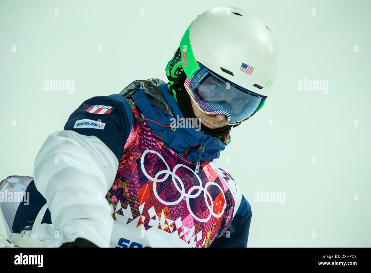 Patrick Deneen (USA) freestyle skier competing in Men's Moguls at the ...