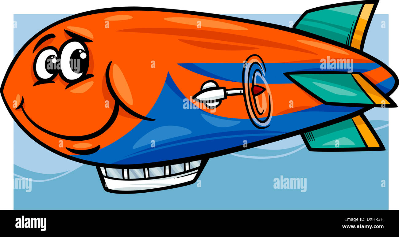 Cartoon Illustration of Funny Zeppelin Airship Comic Mascot Character ...