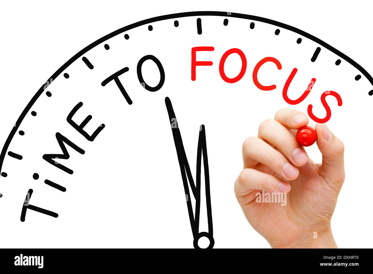 Hand writing Time to Focus concept with red marker on transparent wipe ...